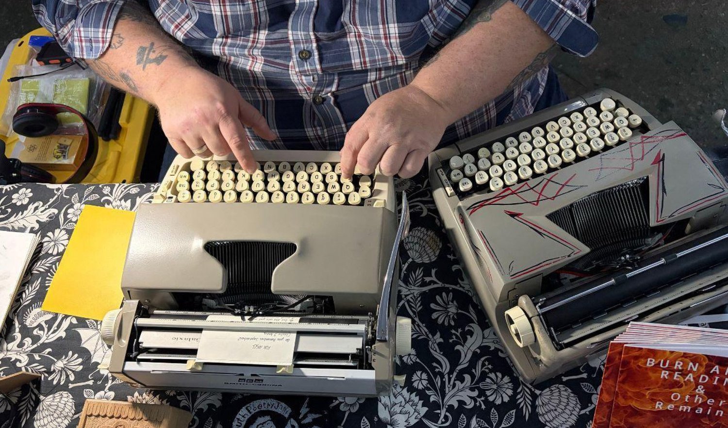 Equipped with two vintage typewriters, a Chicano poet lets the universe ...