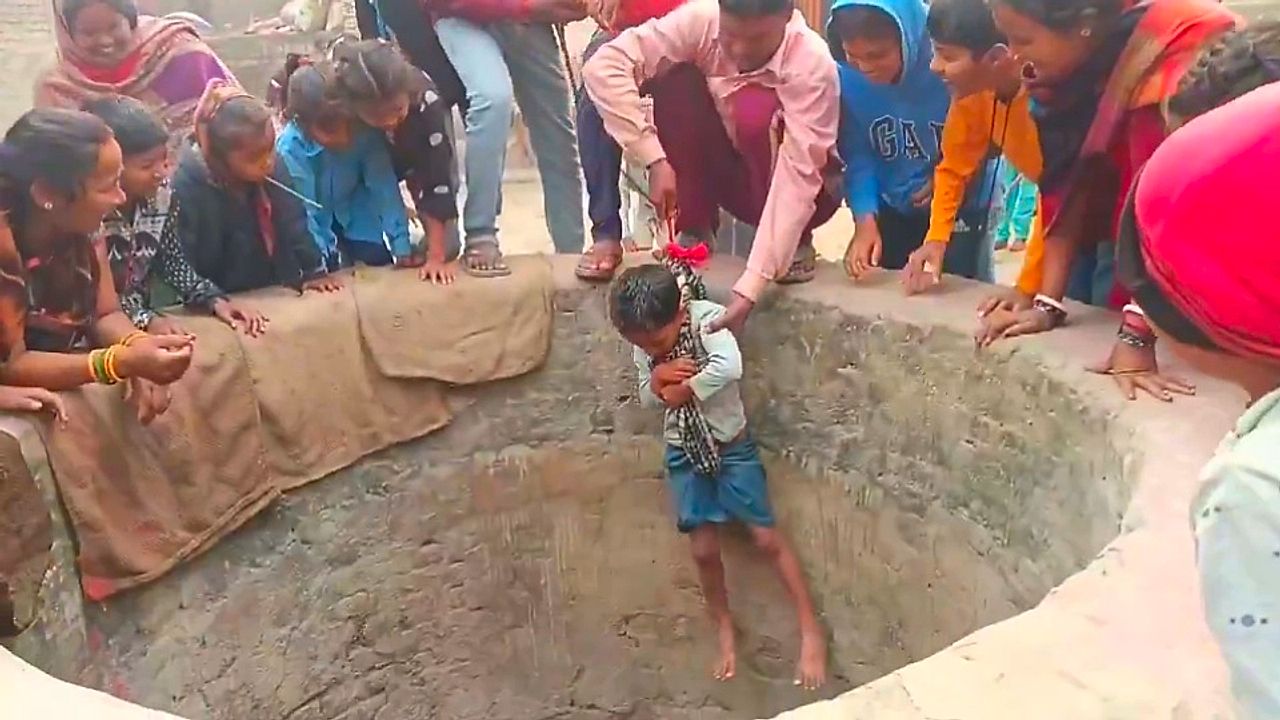 Brave child lowered into well in India to rescue stranded baby goat