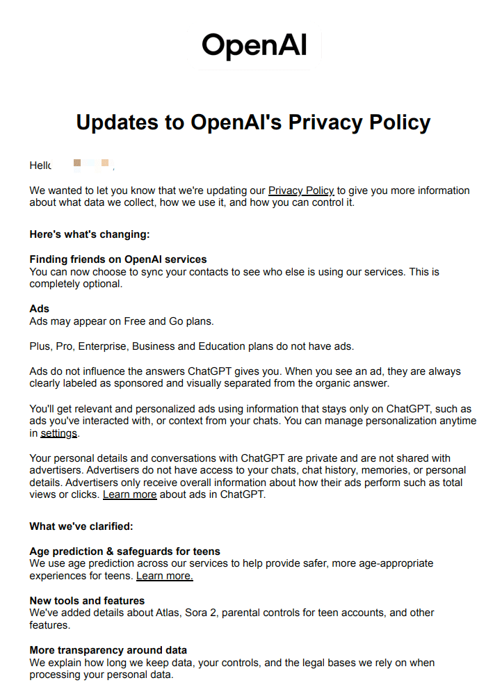 OpenAI updates privacy policy as ads expand in ChatGPT