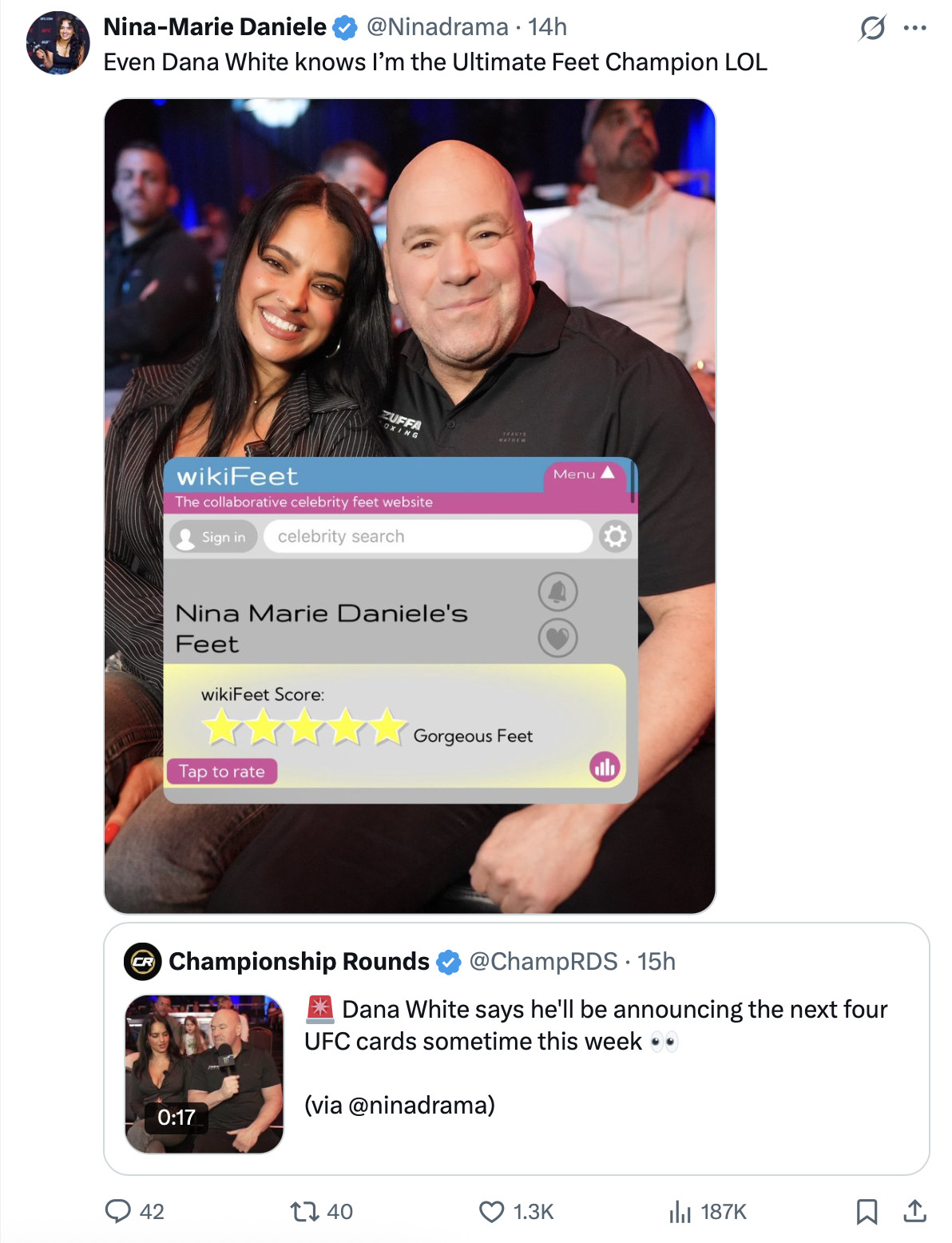 Dana White awkwardly compliments Nina Drama's feet after she brings up ...
