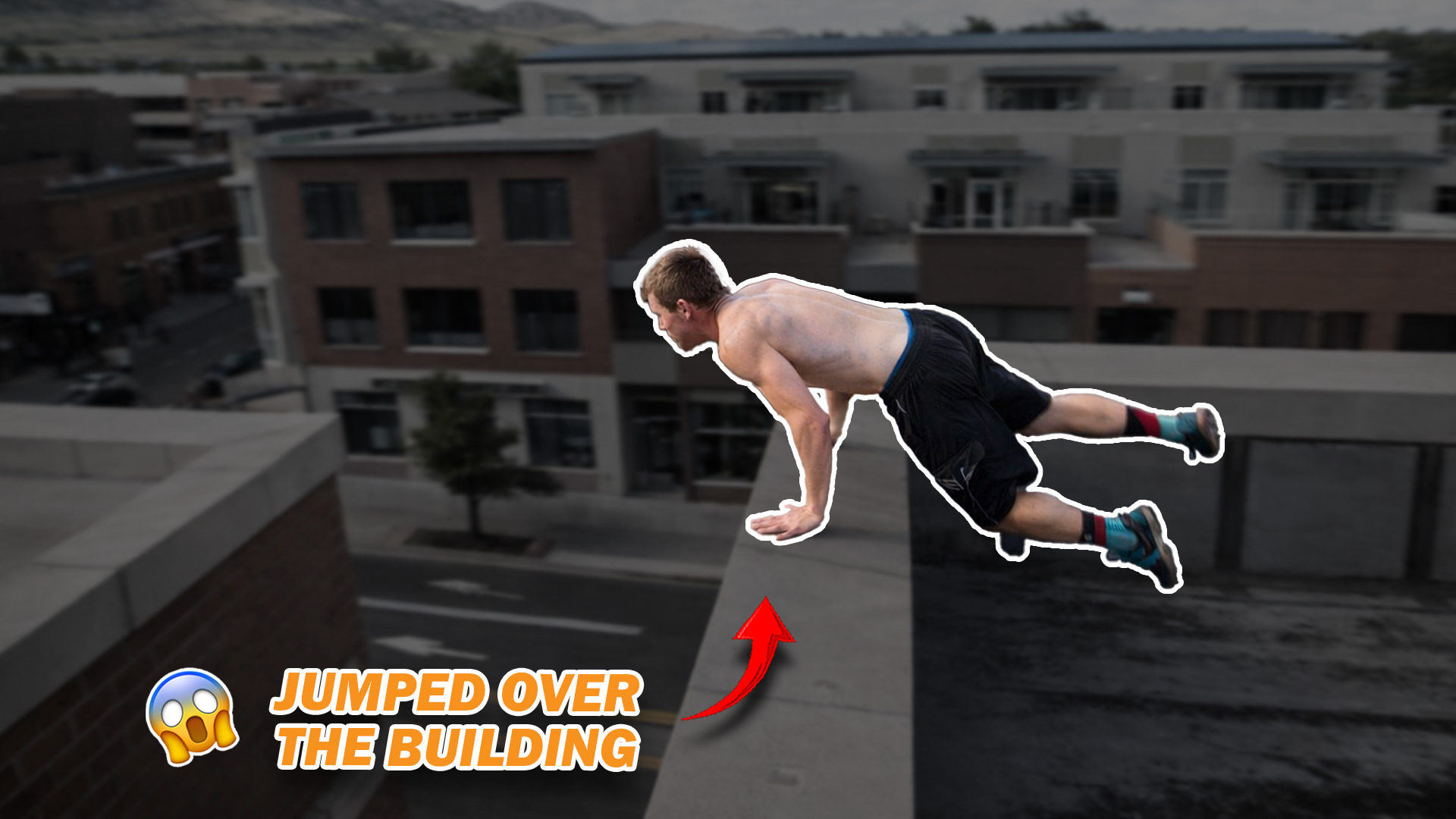Parkour athlete jumping across buildings