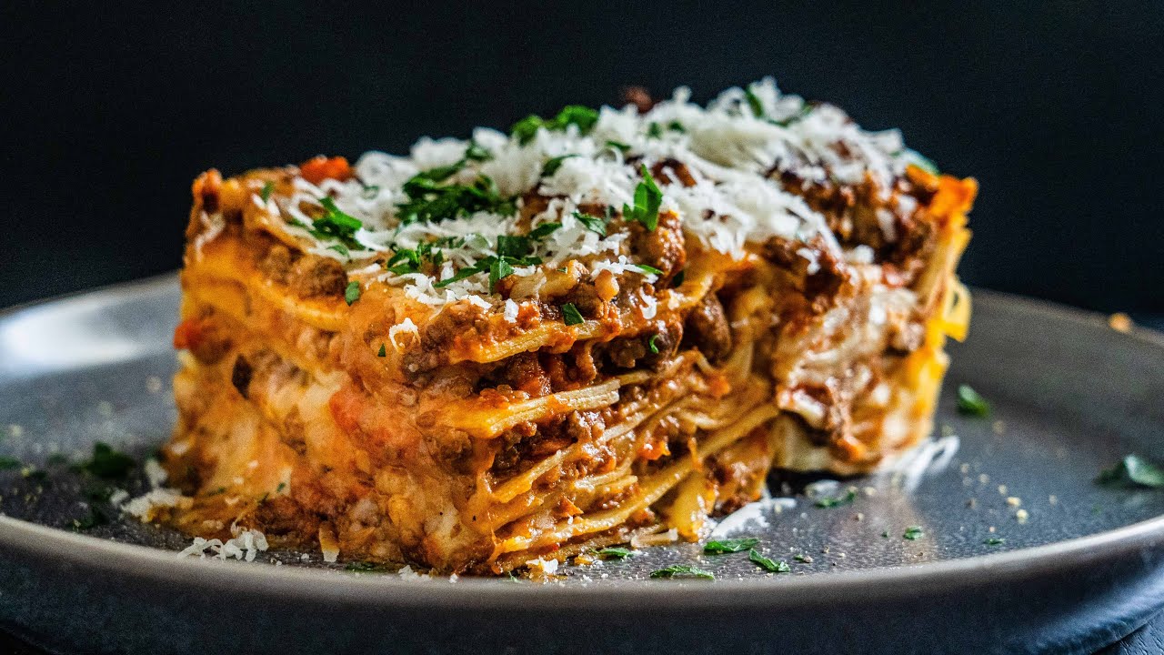Homemade Italian lasagna with classic layers and traditional method