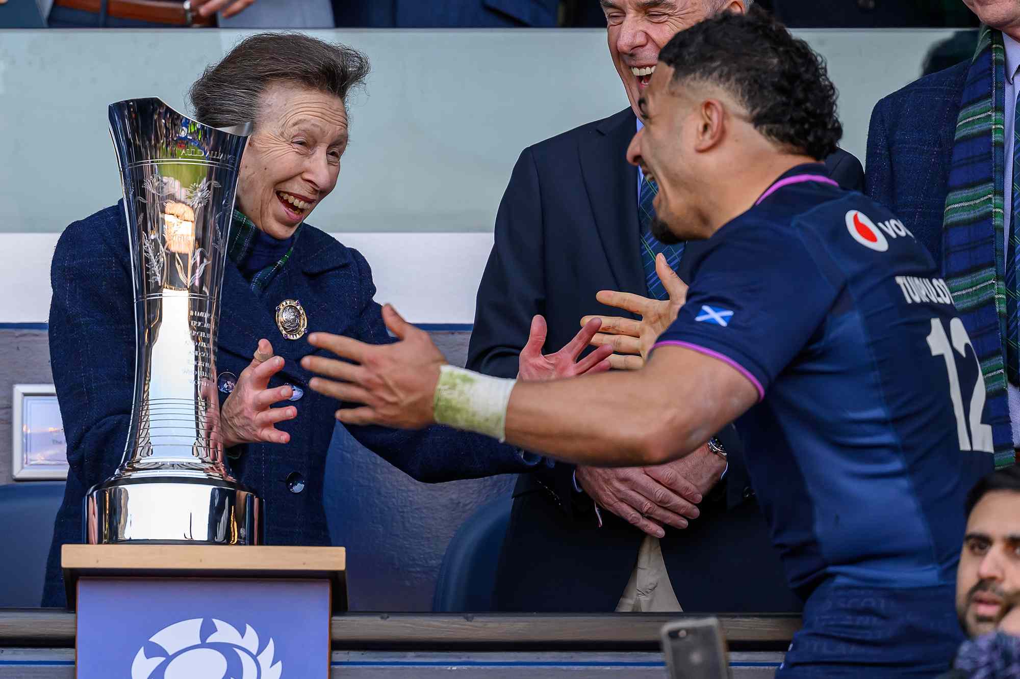 Princess Anne pokes fun at her awkward handshake with Scotland rugby ...