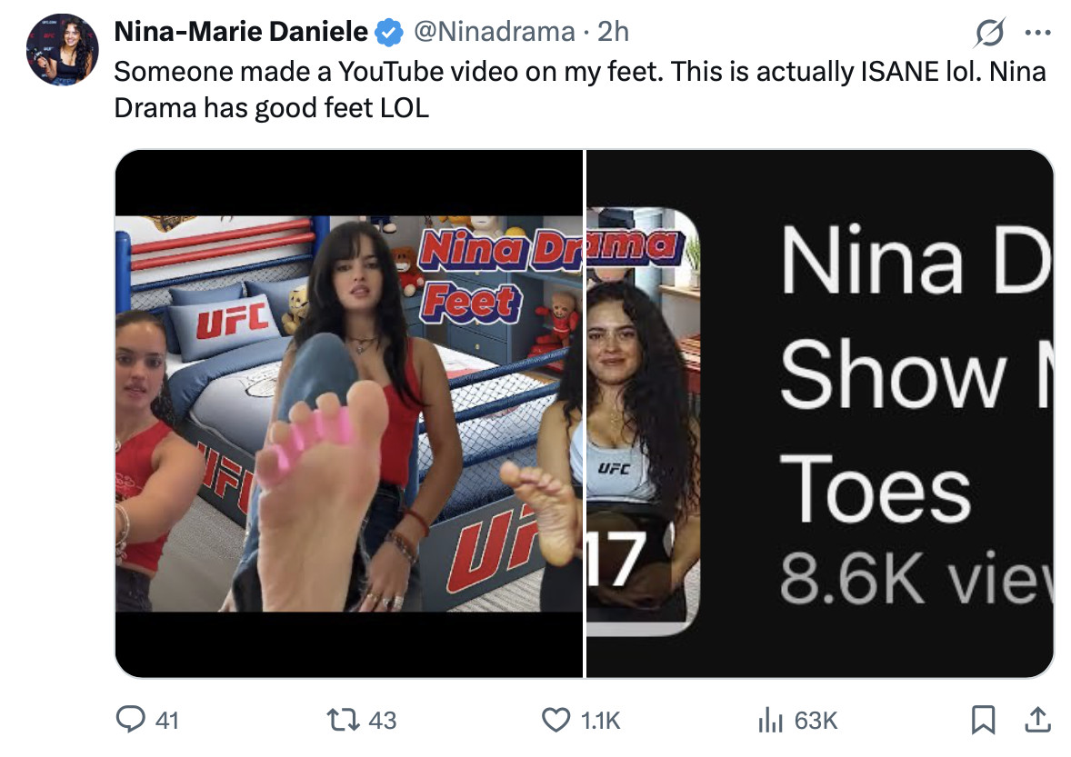 Dana White awkwardly compliments Nina Drama's feet after she brings up ...