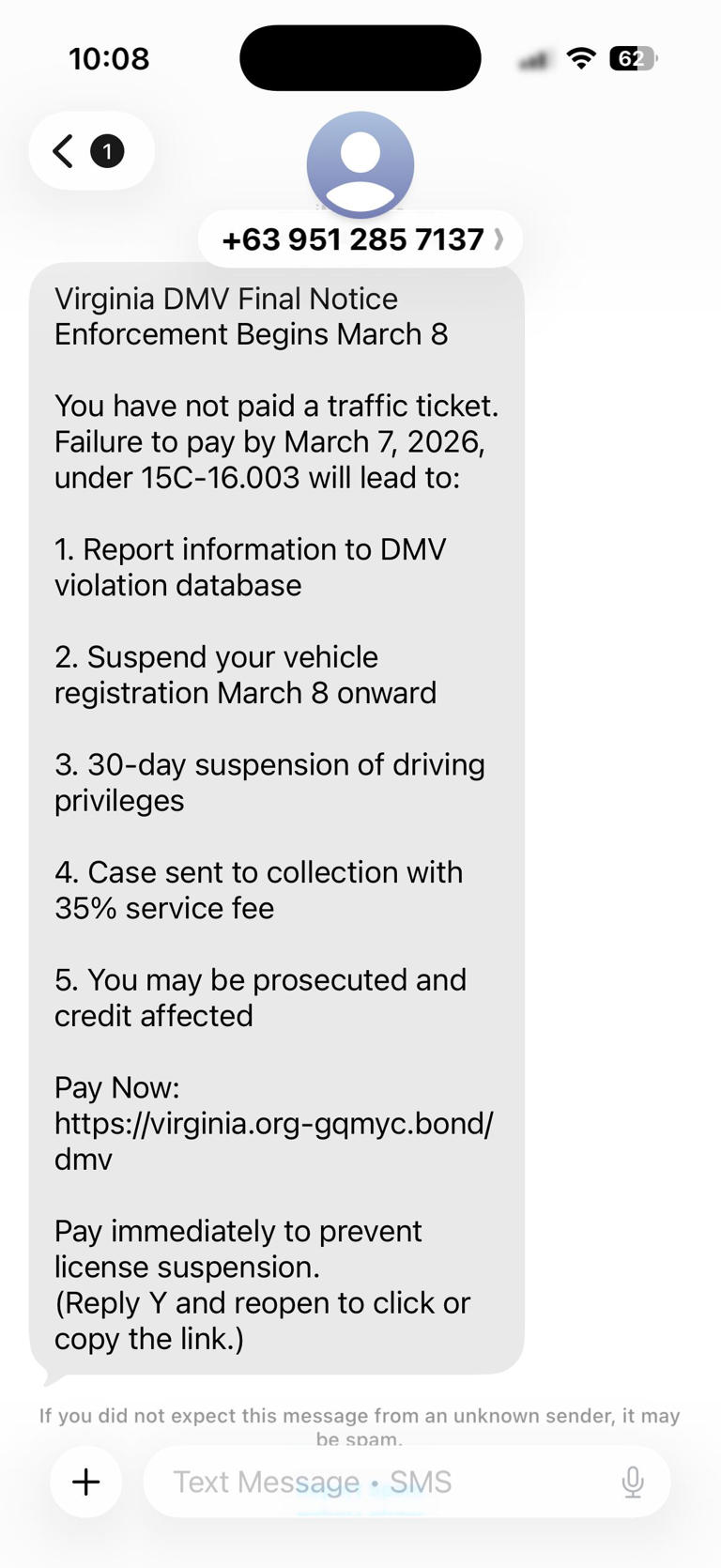 Virginia DMV warns residents about fake traffic ticket text scam