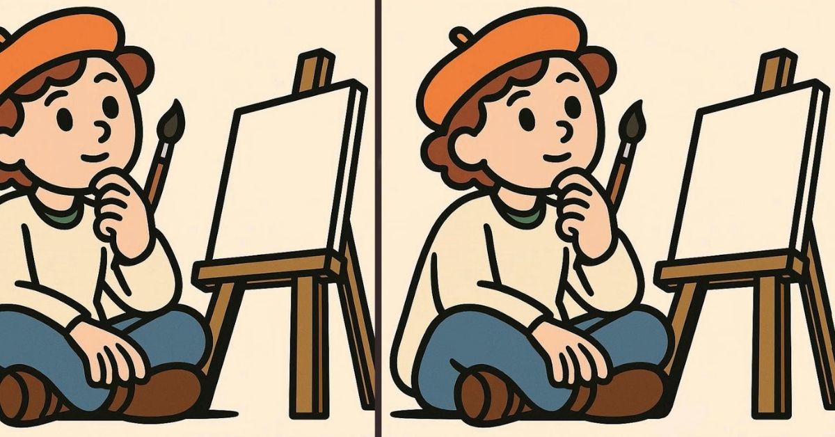 Spot 3 differences in these images of a painter sitting in front of ...