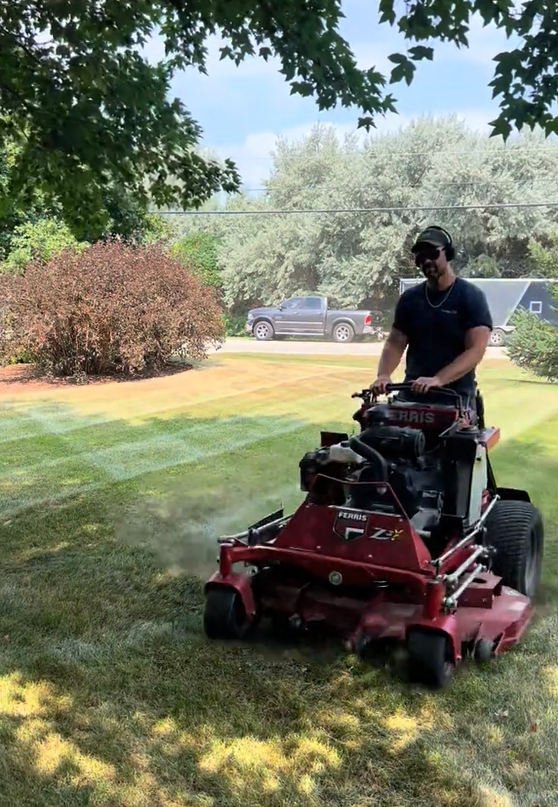 POV lawn care with soothing landscaper sounds