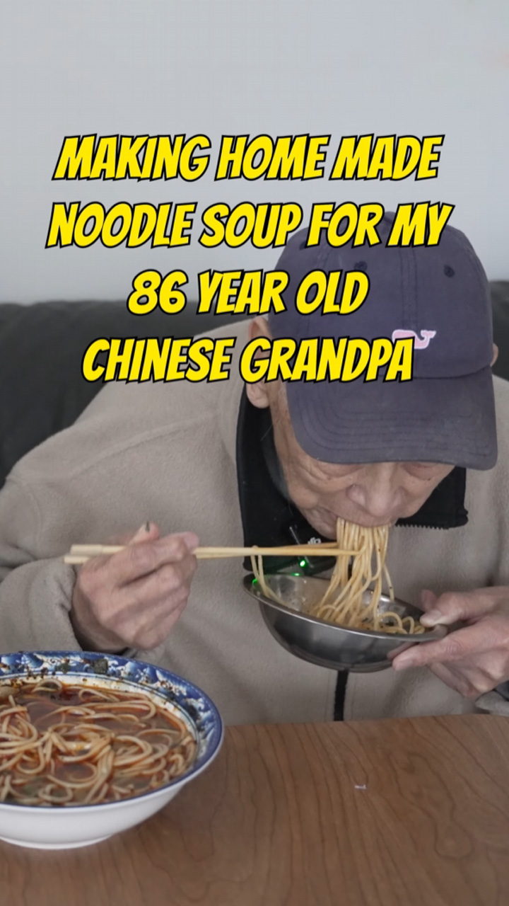 Cooking traditional Chinese noodle soup for my grandpa at home