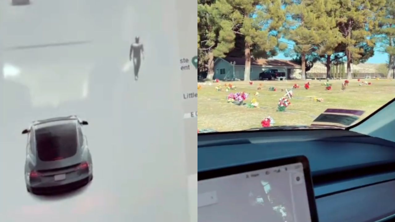 Tesla detects people while passing an empty cemetery in creepy video