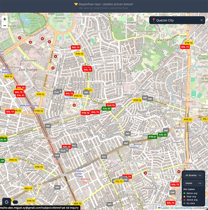 This crowdsourced website shows a map of different gas station prices