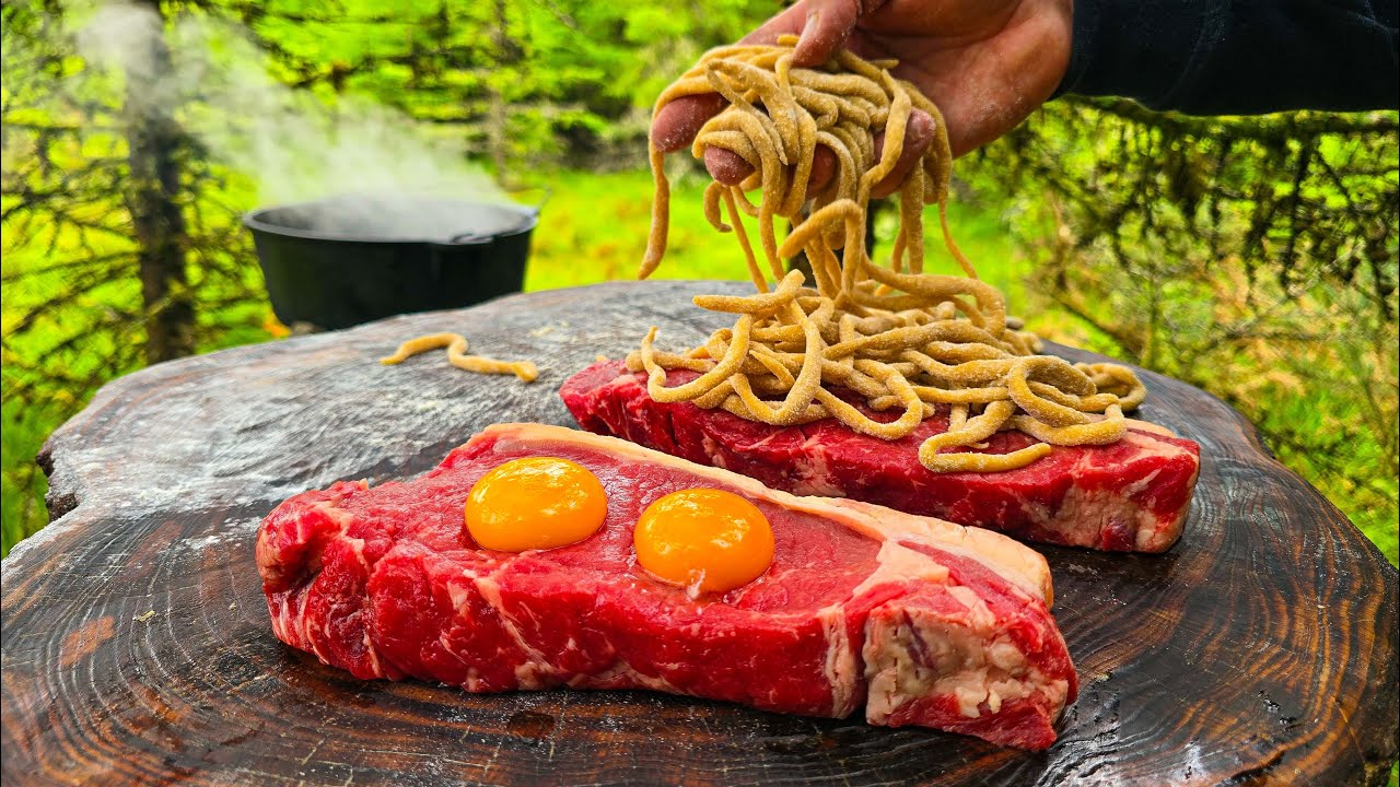 Why this meal was worth the work... pasta from scratch with juicy steak