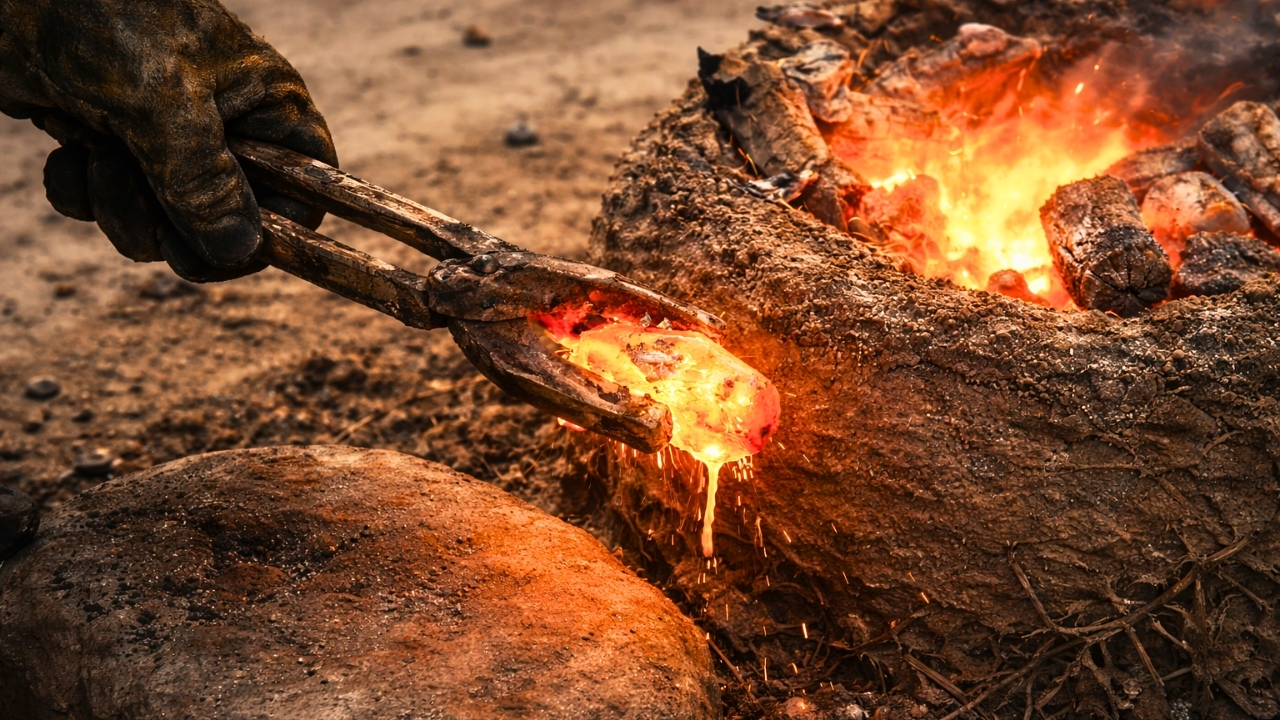Smelting iron from rocks (primitive iron age extraction)