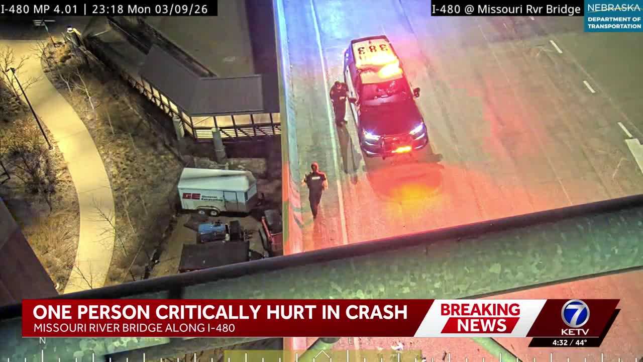 Crash on I-480 bridge critically injures one person