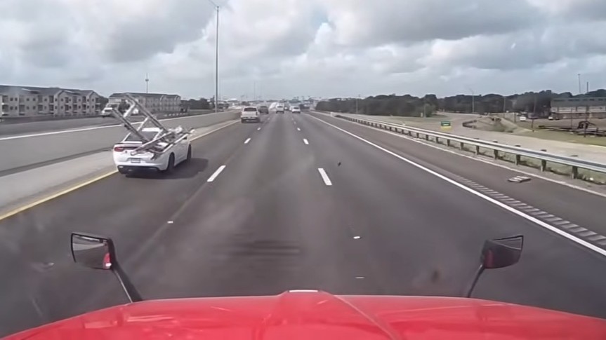 Watch how a ladder on the freeway turned into a flying missile - then ...