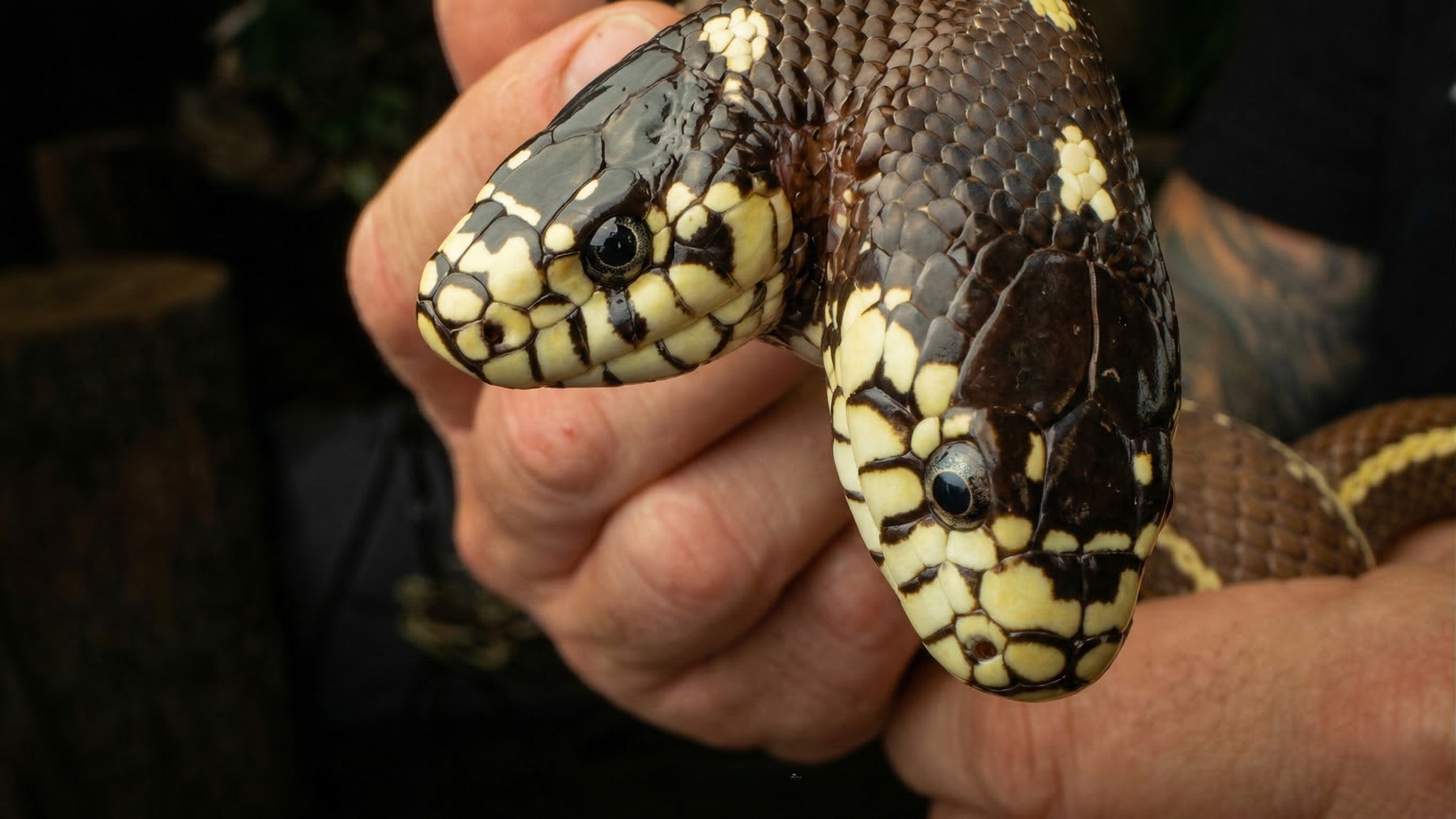 Watch what happens when a two-headed snake tries to hunt prey