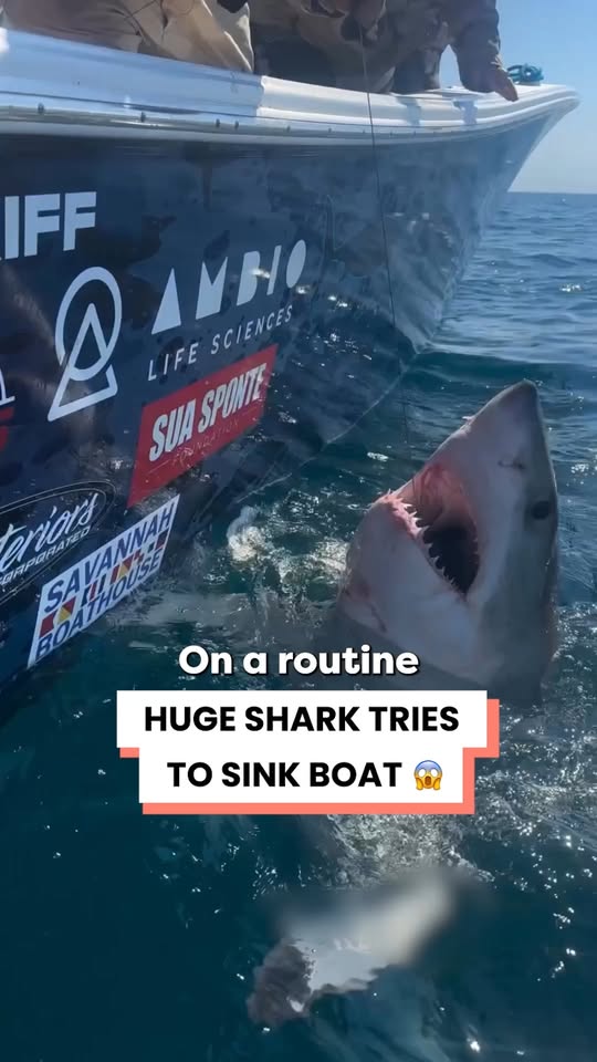 Huge shark tries to sink boat
