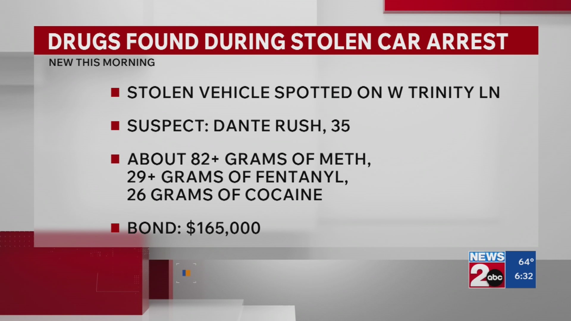 Drugs found during stolen car arrest on Trinity Lane