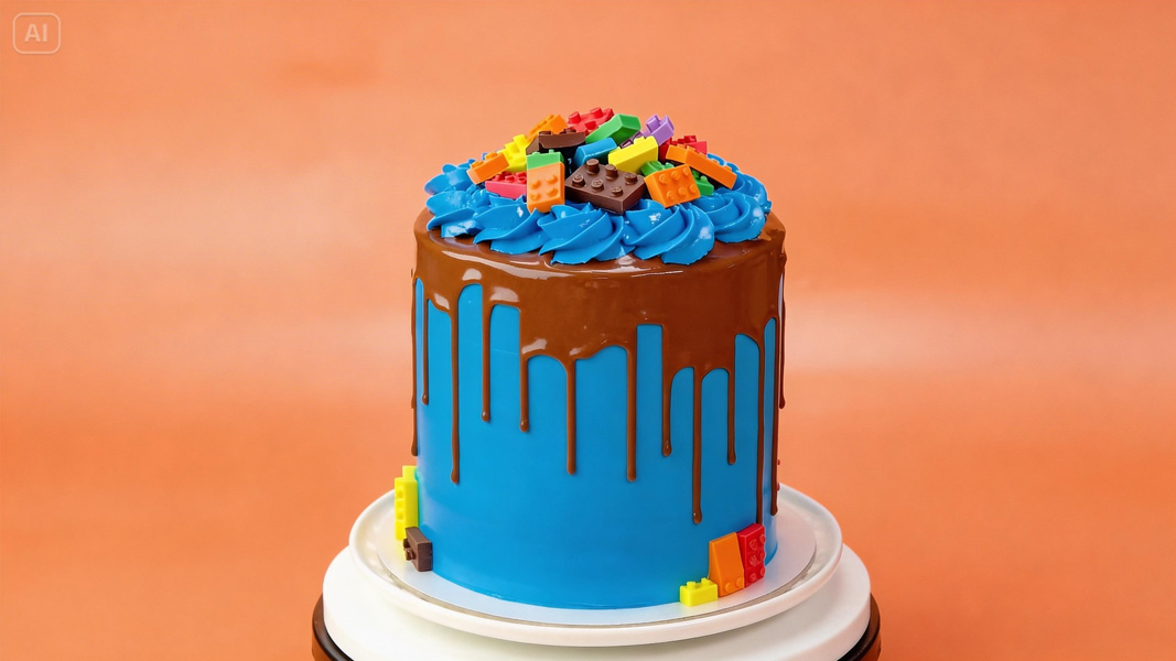 Toy brick chocolate drip cake