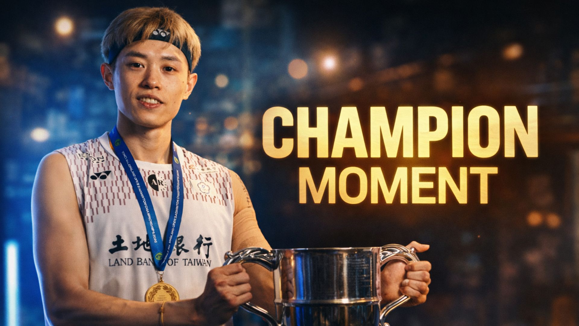 Lin Chun Yi pauses to savor his special All England Open victory