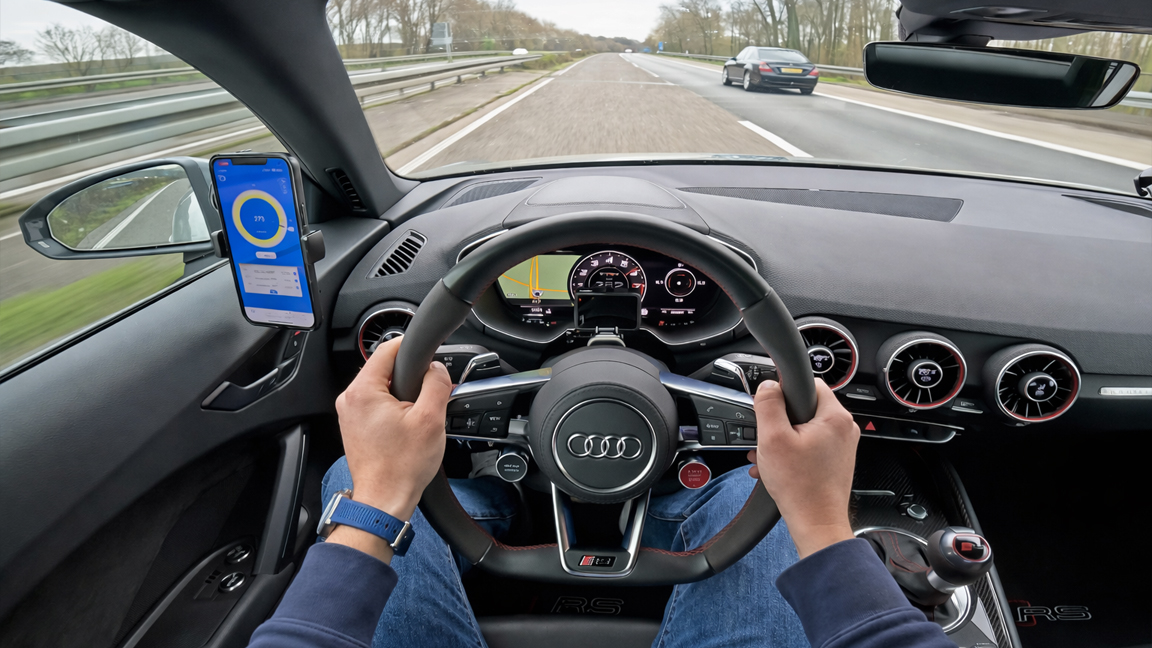 Driving the Audi TT RS at full speed on Autobahn