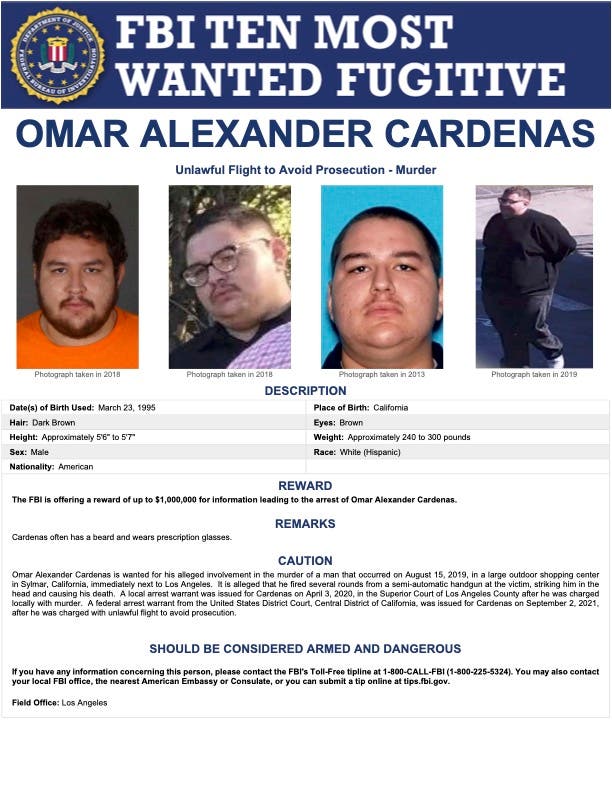$1M reward for capture of LA murder suspect, FBI's 'Most Wanted' fugitive
