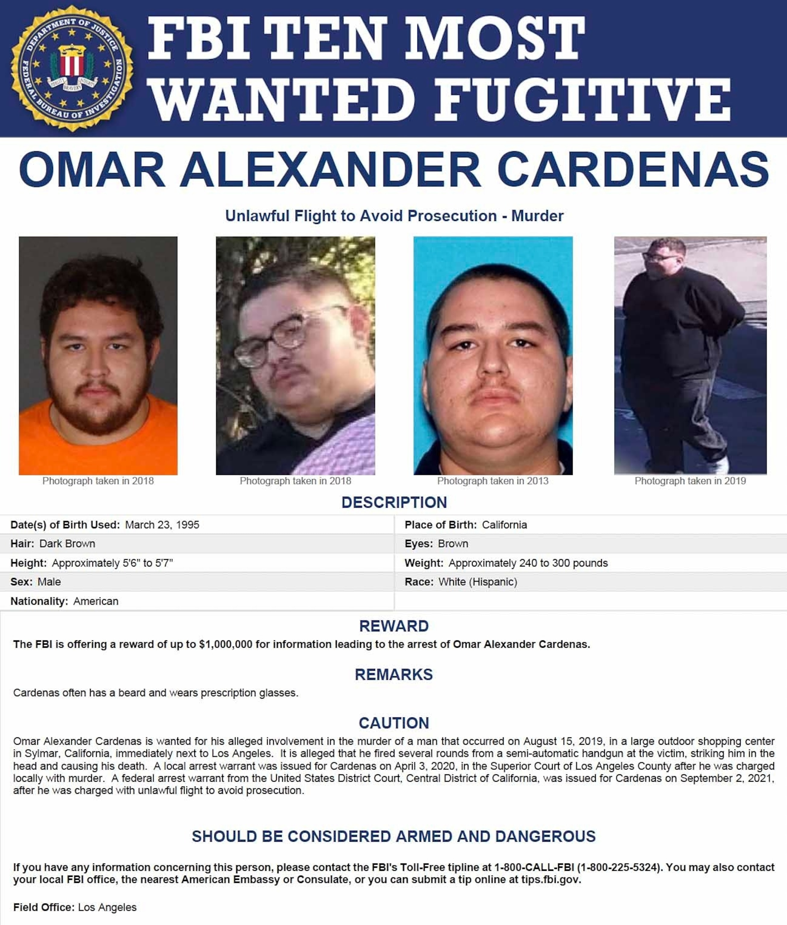 FBI increases reward for 'Top 10 Most Wanted' fugitive to $1M