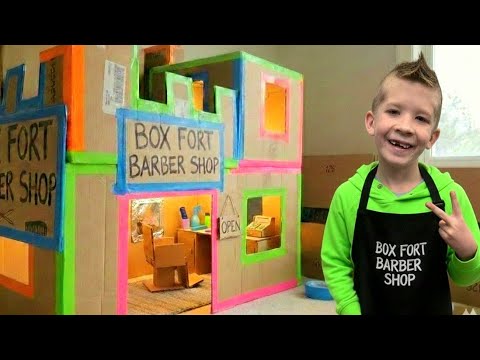 Box fort barber shop! Bye-bye mohawk!