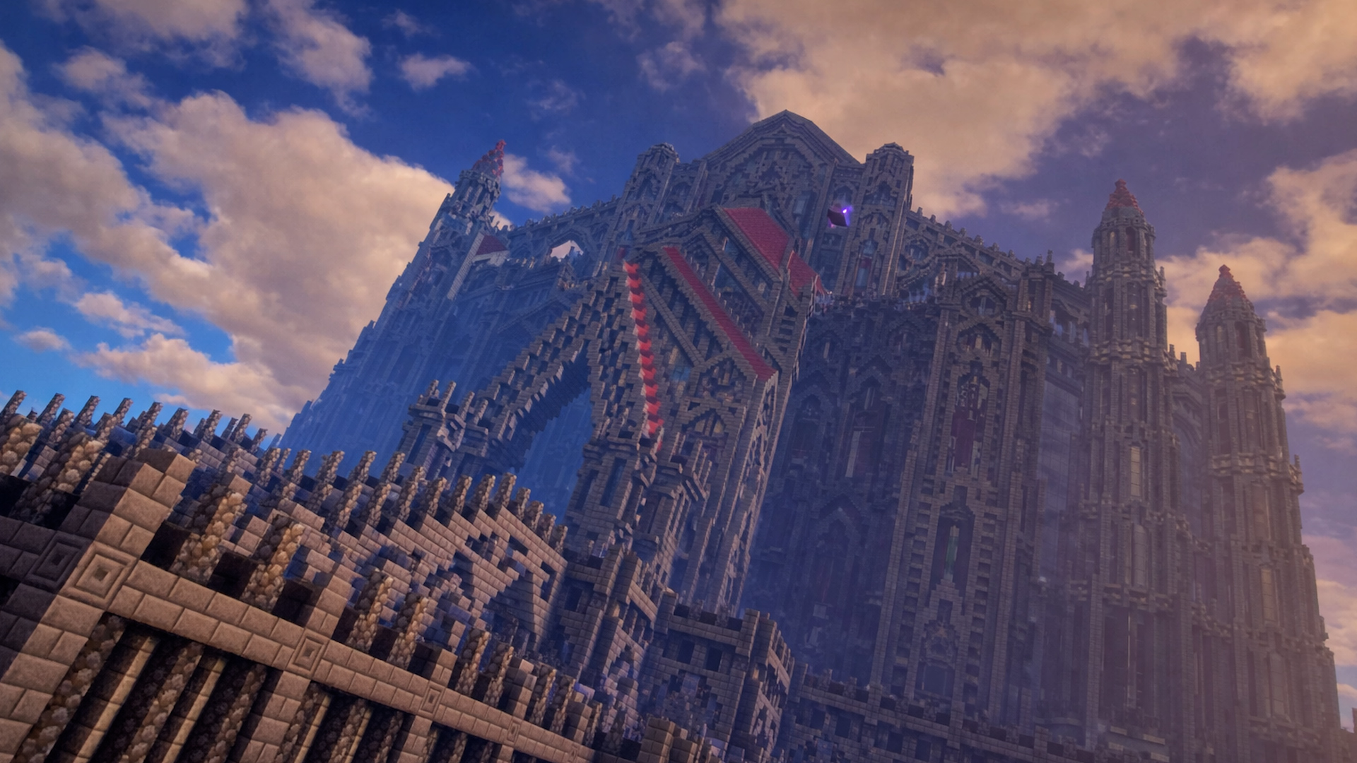 Architectural details of a Minecraft cathedral build