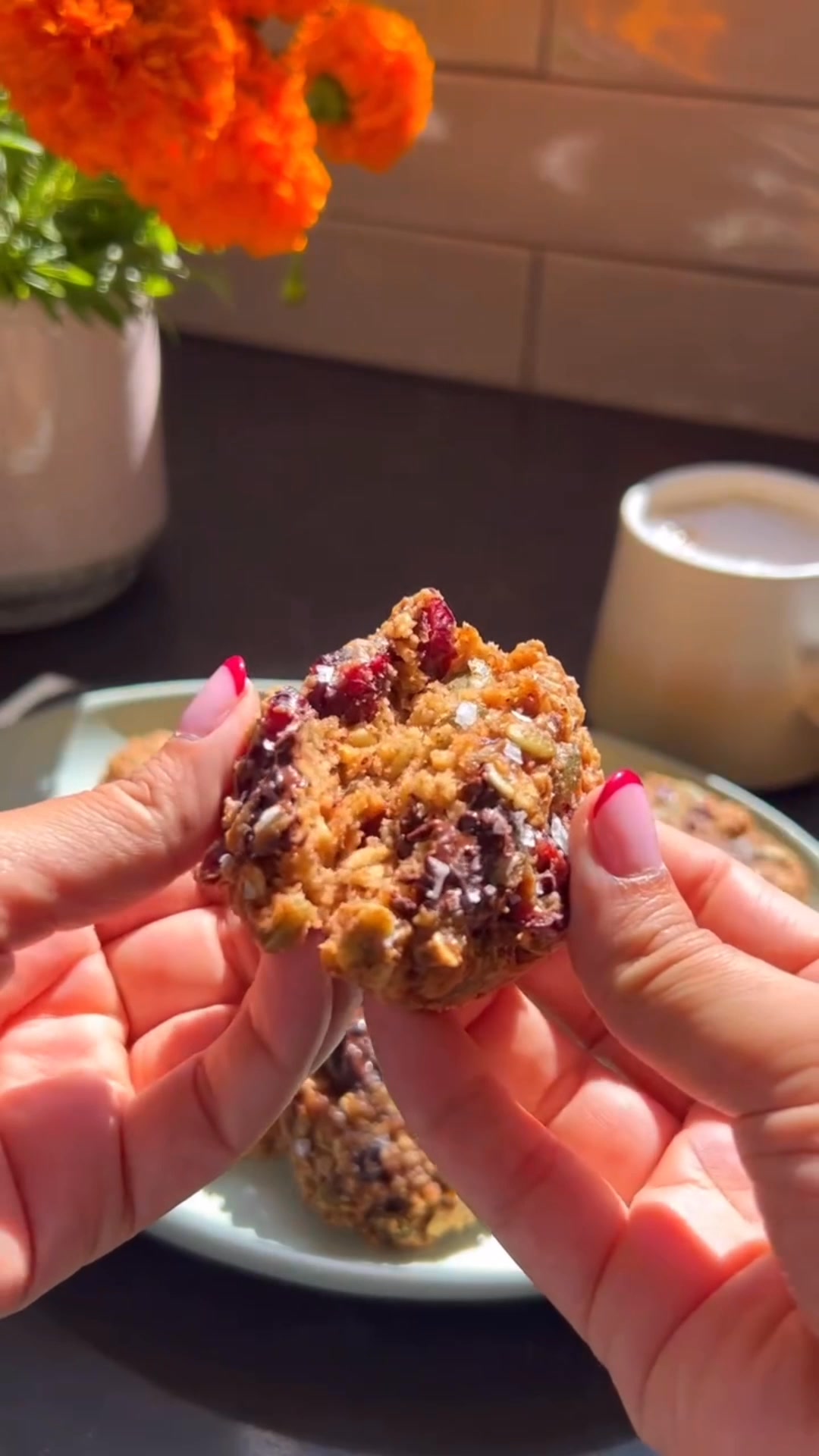 High-protein breakfast cookies with oats and dark chocolate