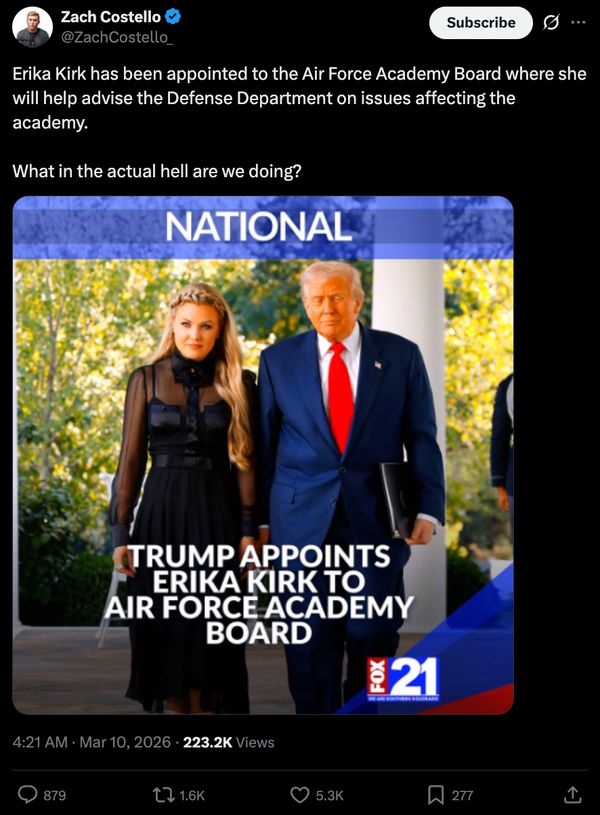 Trump appointed Erika Kirk to Air Force Academy Board of Visitors. Here ...