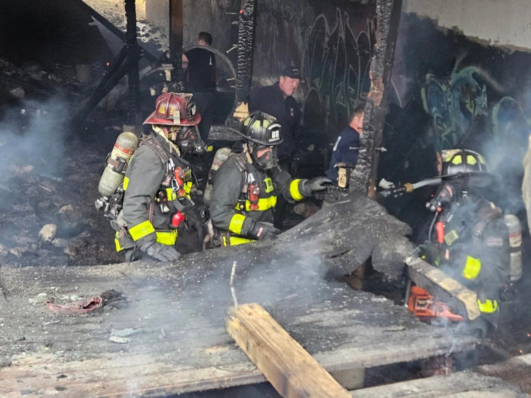 Pedestrian bridge under Harding Street exit catches fire