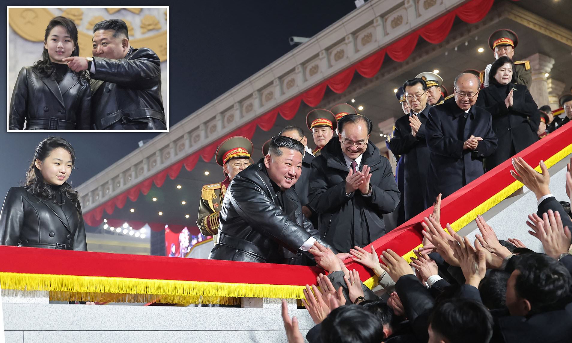Kim Jong Un and daughter wear matching outfits as they sing along with ...
