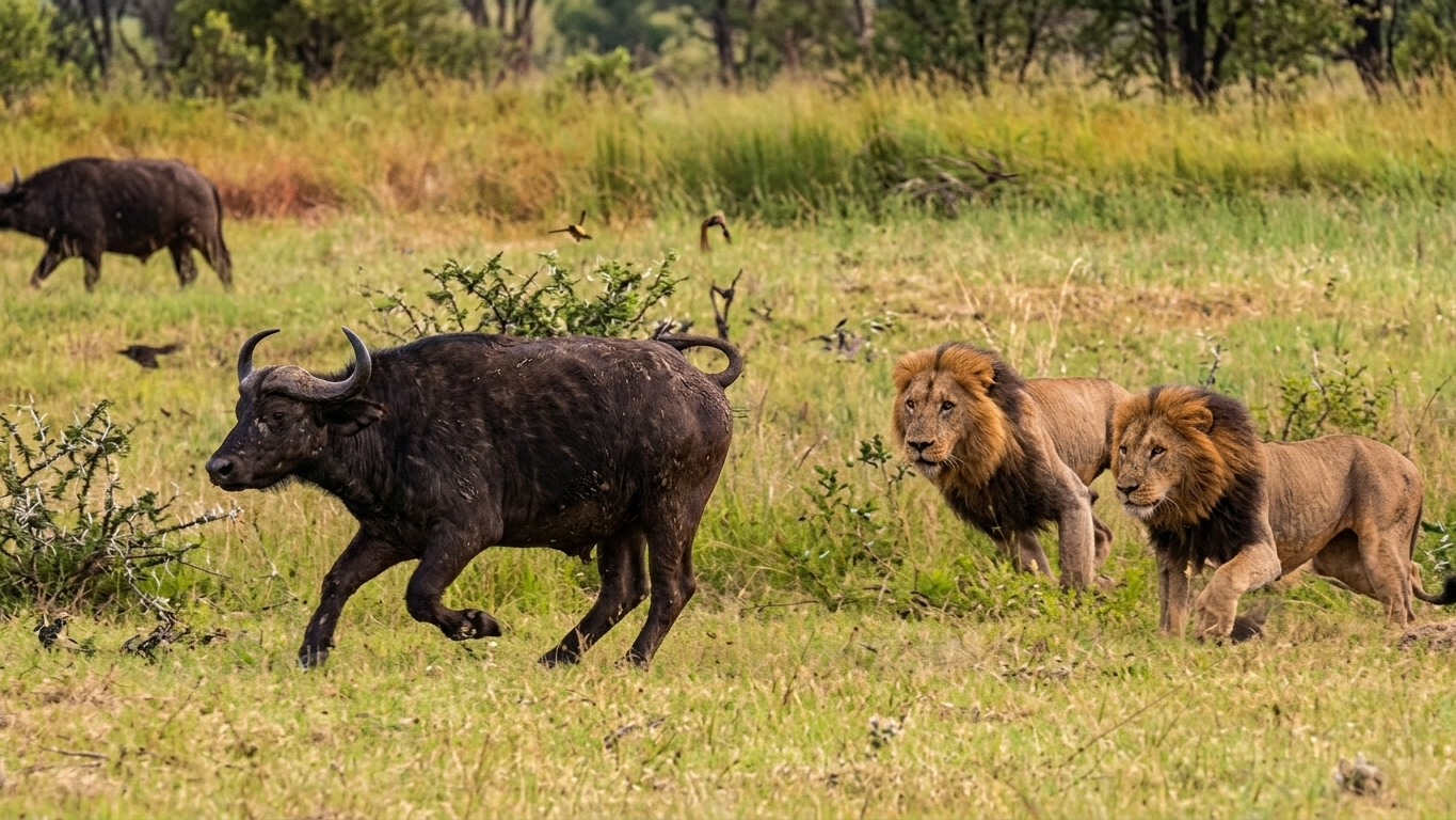 Watch what happens when a buffalo comes too close to lions