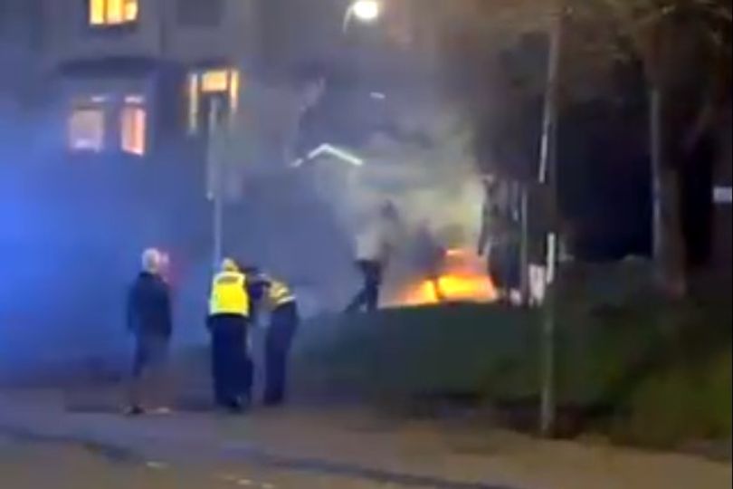Car overturns after crash with lamppost and burst into flames in Gateshead