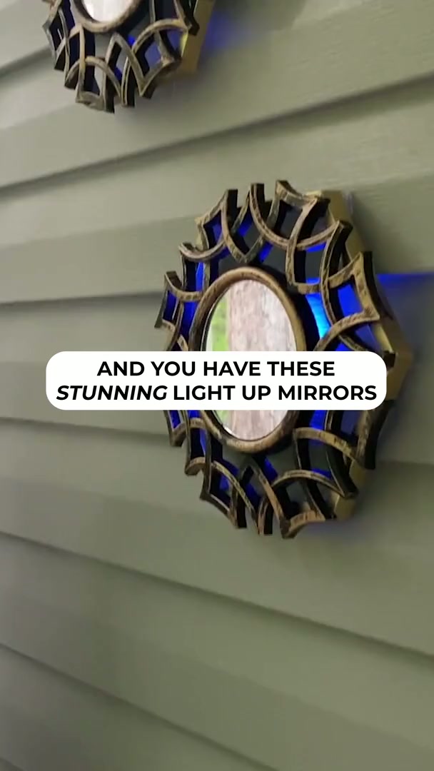 The brilliant way she lights up her porch with Dollar Store mirrors!
