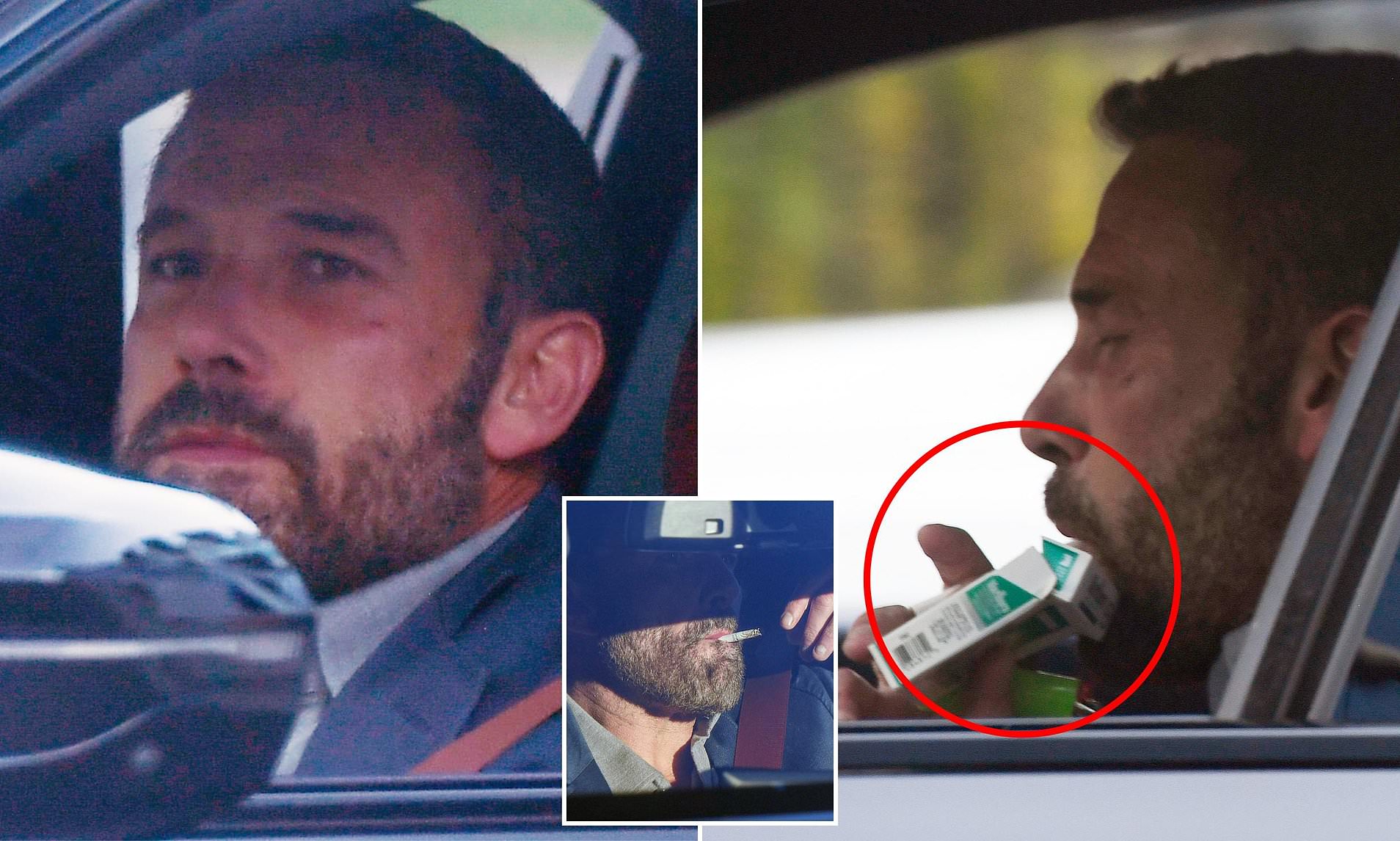 Ben Affleck pulls cigarette out of its box with his mouth while driving