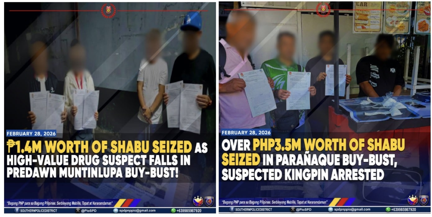 Nearly P5M worth of shabu seized in Parañaque, Muntinlupa operations