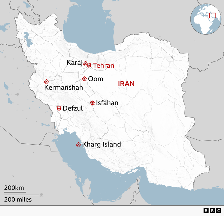 US and Israeli strikes on Iran in maps