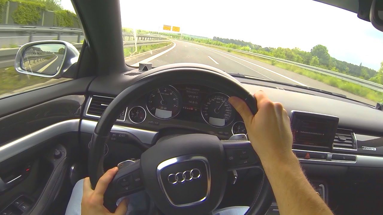 Audi S8 POV onboard wild acceleration on Autobahn highway