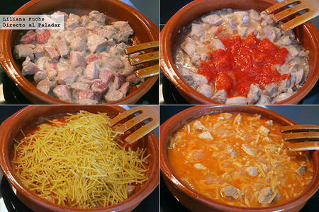 Fideos a la cazuela con carne de cerdo: receta tradicional