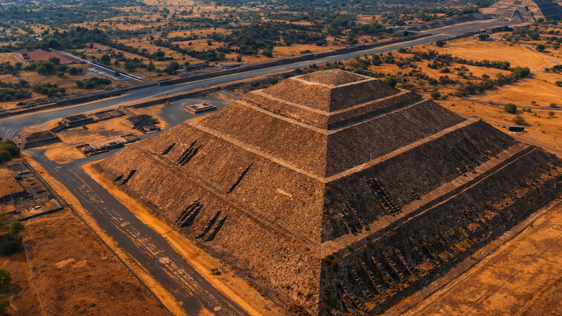 Majestic pyramid in golden light