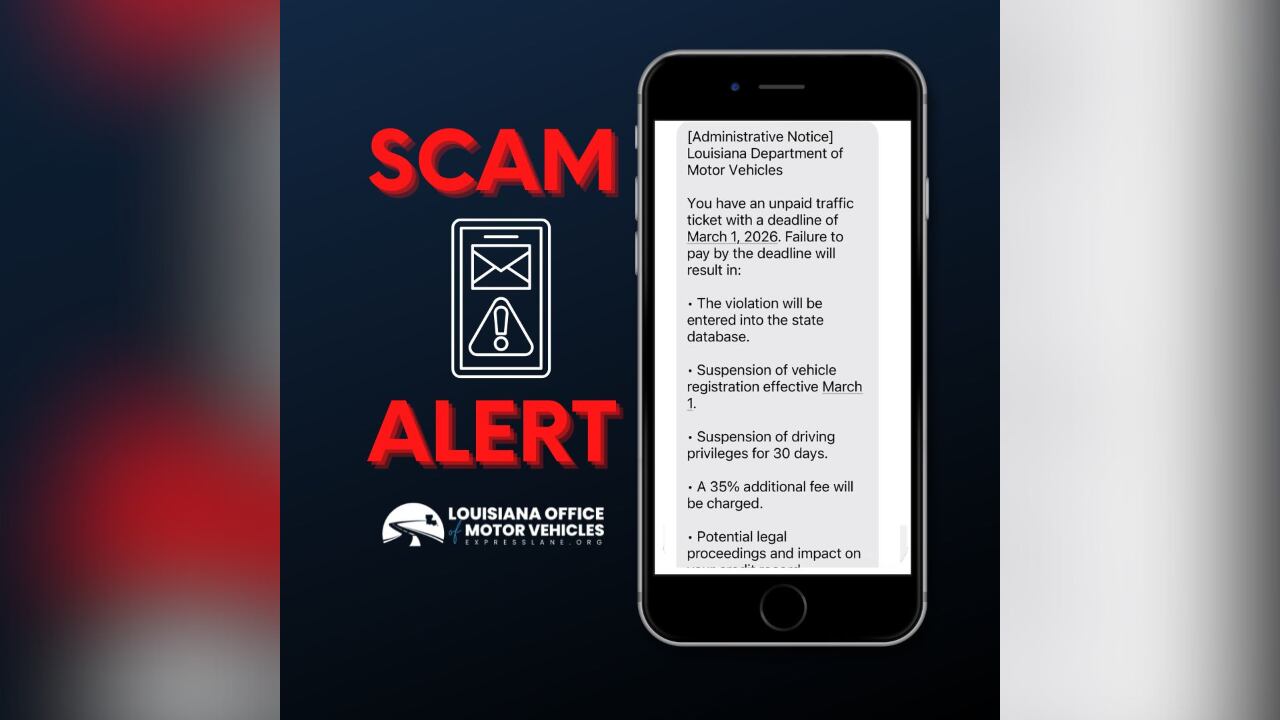 Scam OMV text messages again going out to people in Louisiana