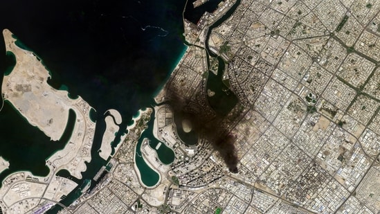 Satellite images show black smoke over Dubai as Iran continues to fire ...