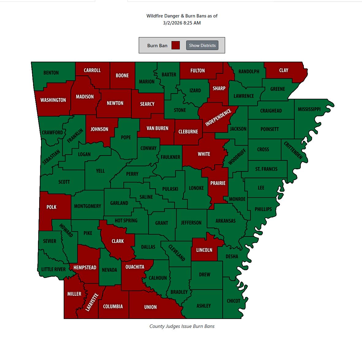 Burn bans issued for northeast Arkansas counties