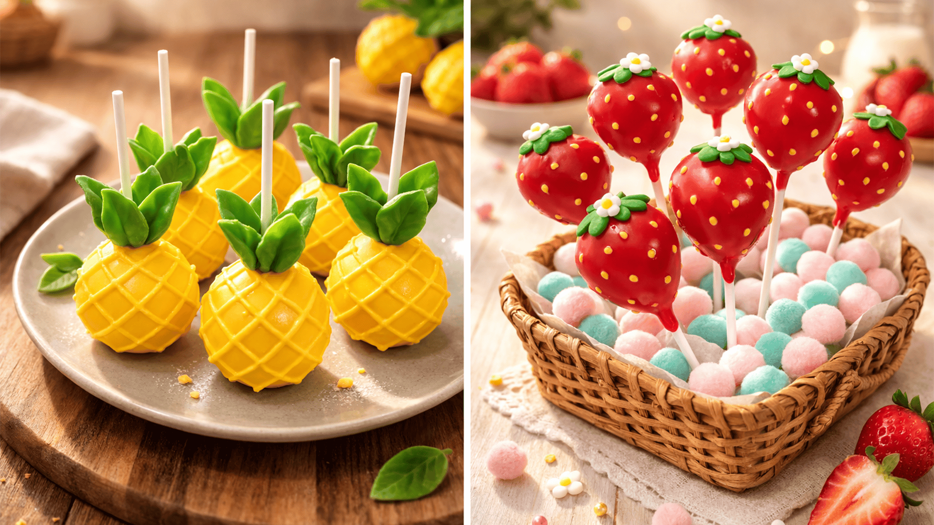 Cute pineapple and strawberry cake pop ideas