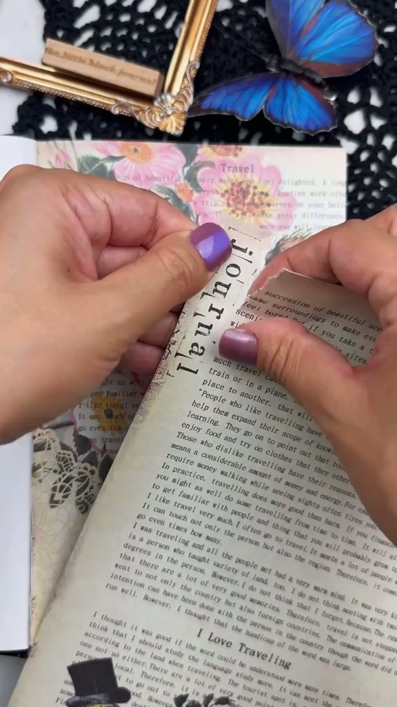Relaxing scrapbook journal spread with floral vintage collage