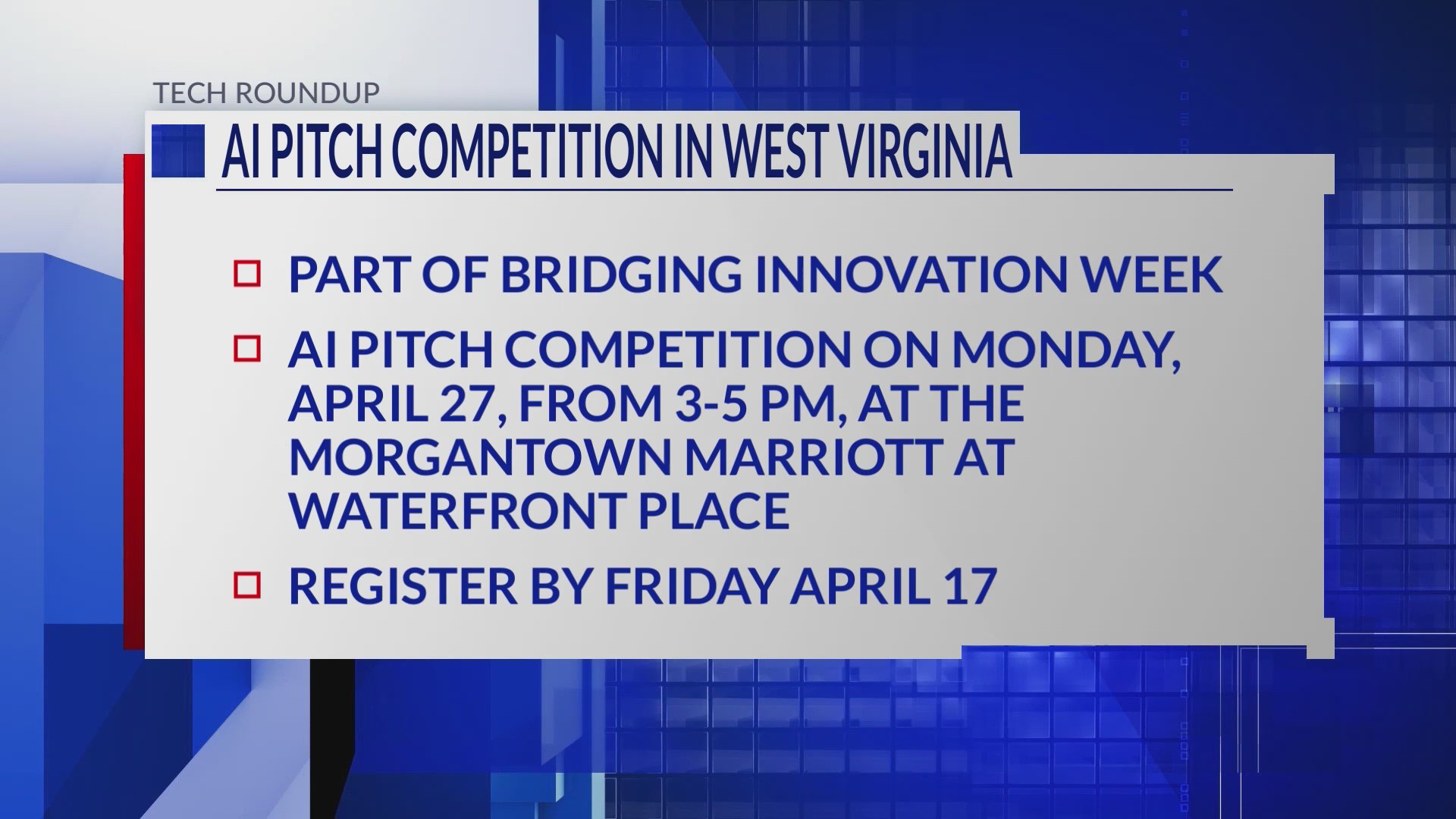 West Virginia AI pitch competition scheduled for April