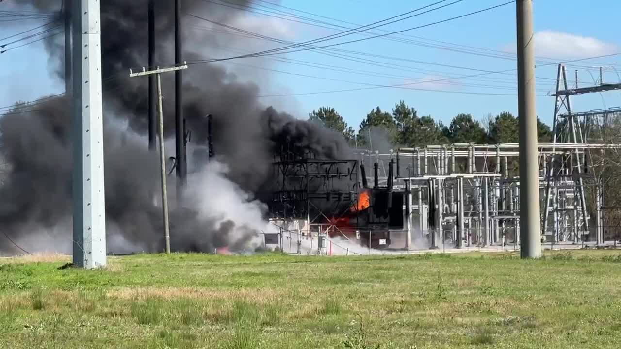 Entergy substation on fire off Big Lake Road