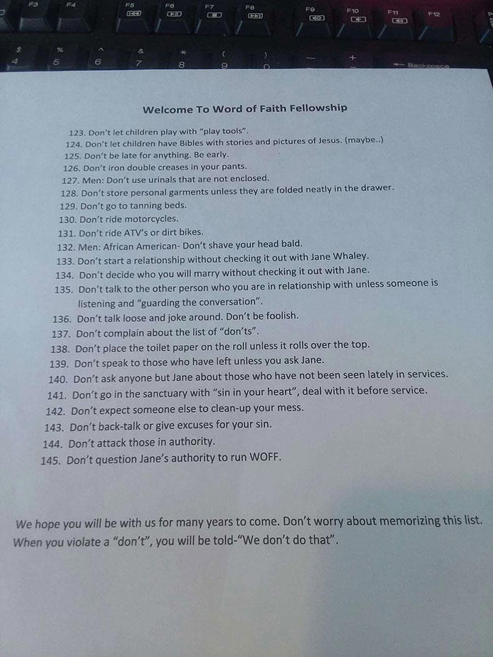 150 rules from a local cult shared online