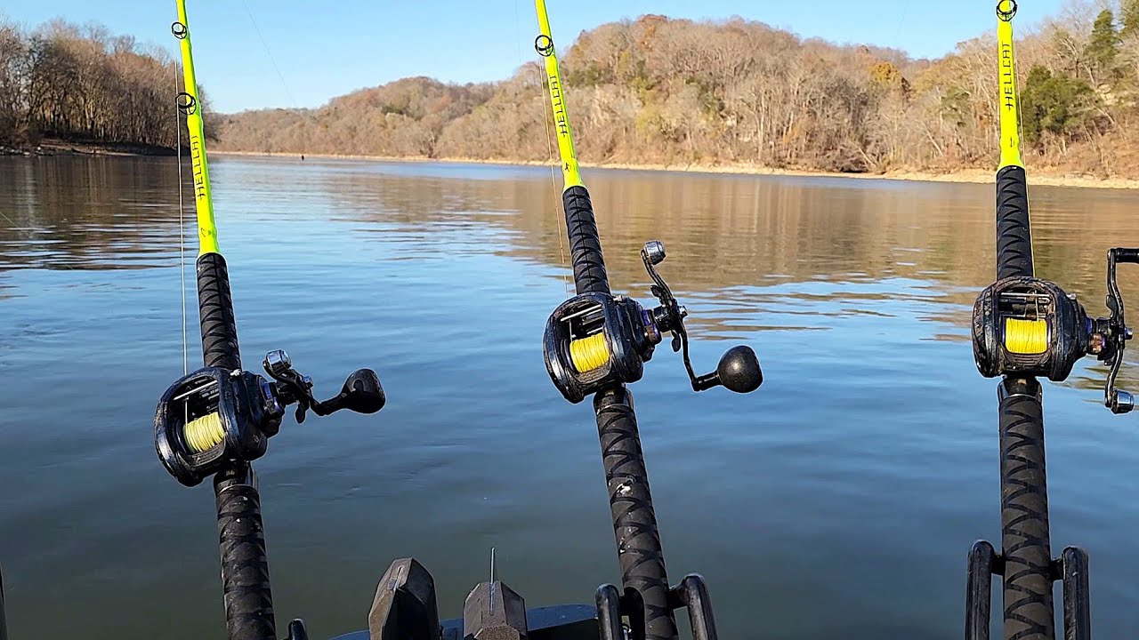 Winter river fishing in freezing temperatures